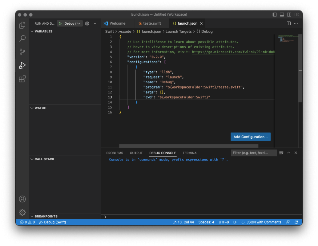 Como configurar corretamente o launch.json no Visual Studio Code para ...